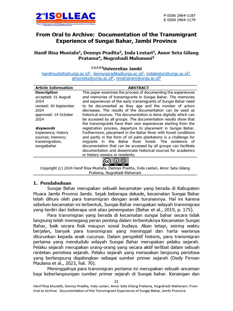 From Oral To Archive: Documentation of The Transmigrant Experience of ...
