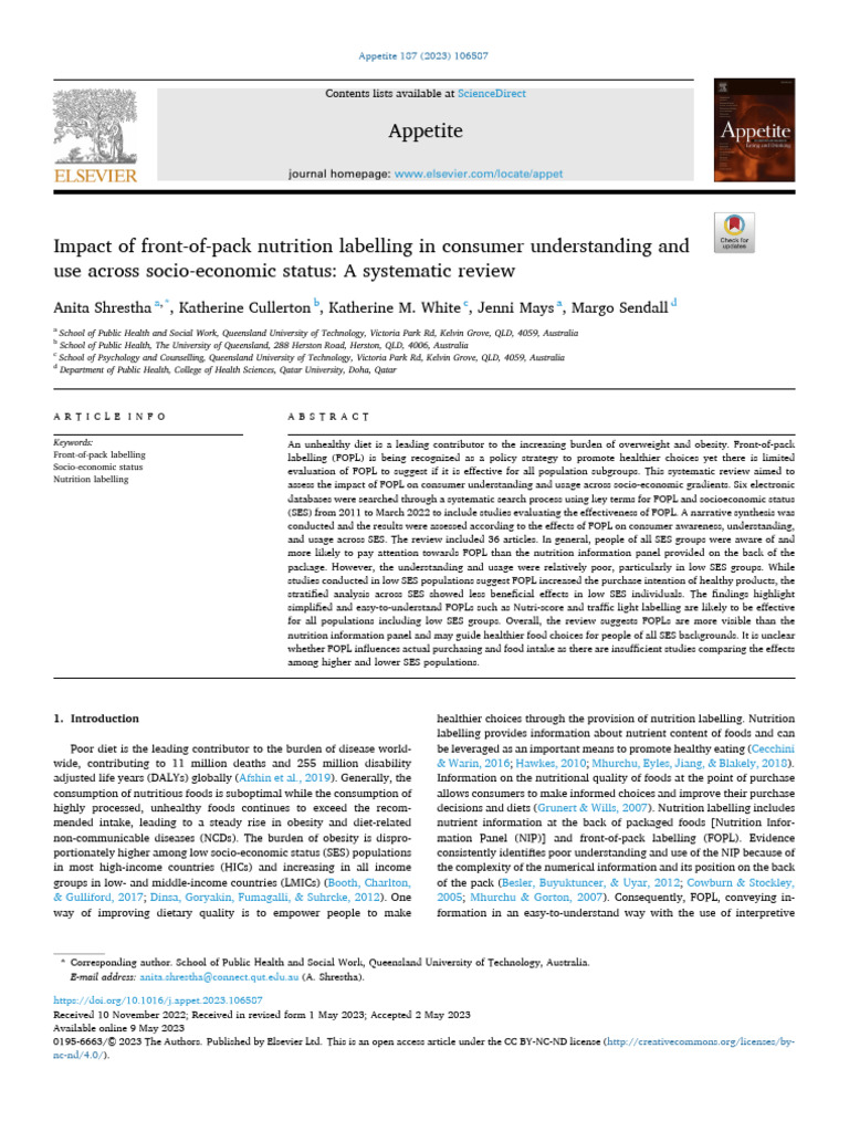 Impact of Front-Of-pack Nutrition Labelling in Consumer Understanding ...