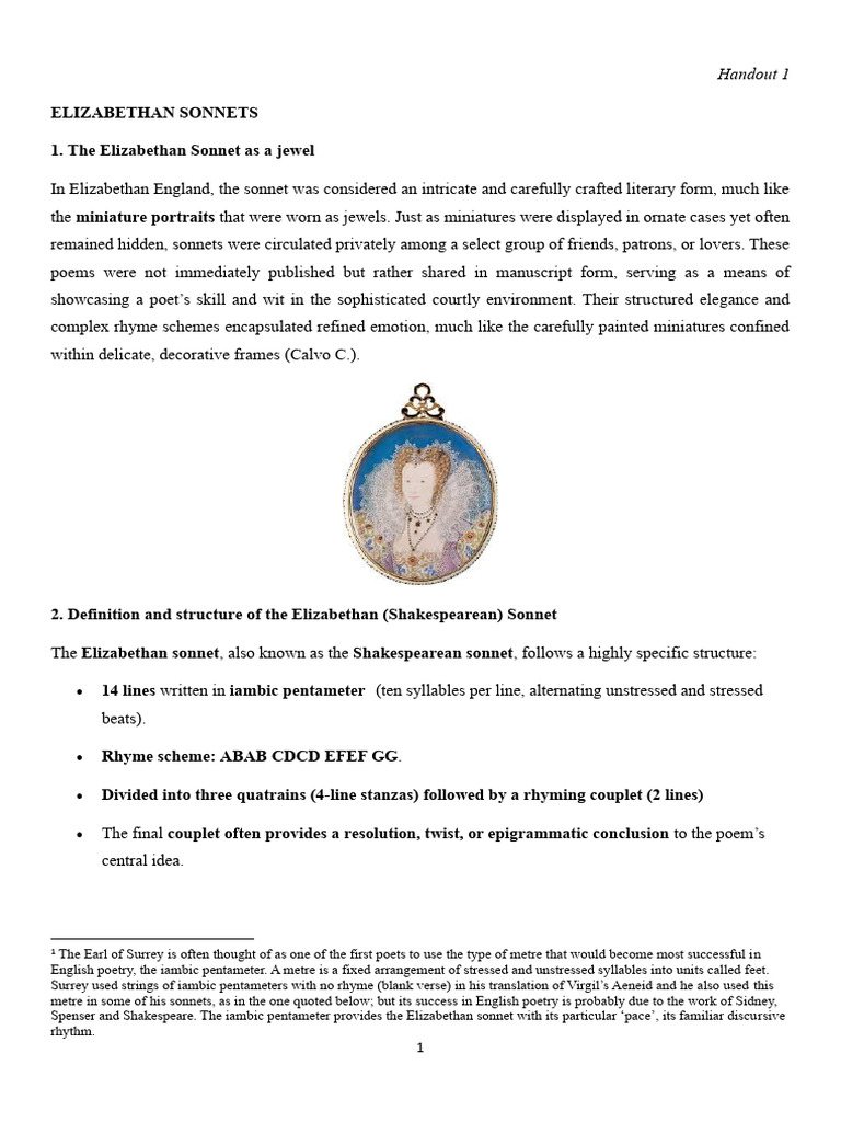Elizabethan Sonnets Handout 1A | PDF | Sonnets | Poetry