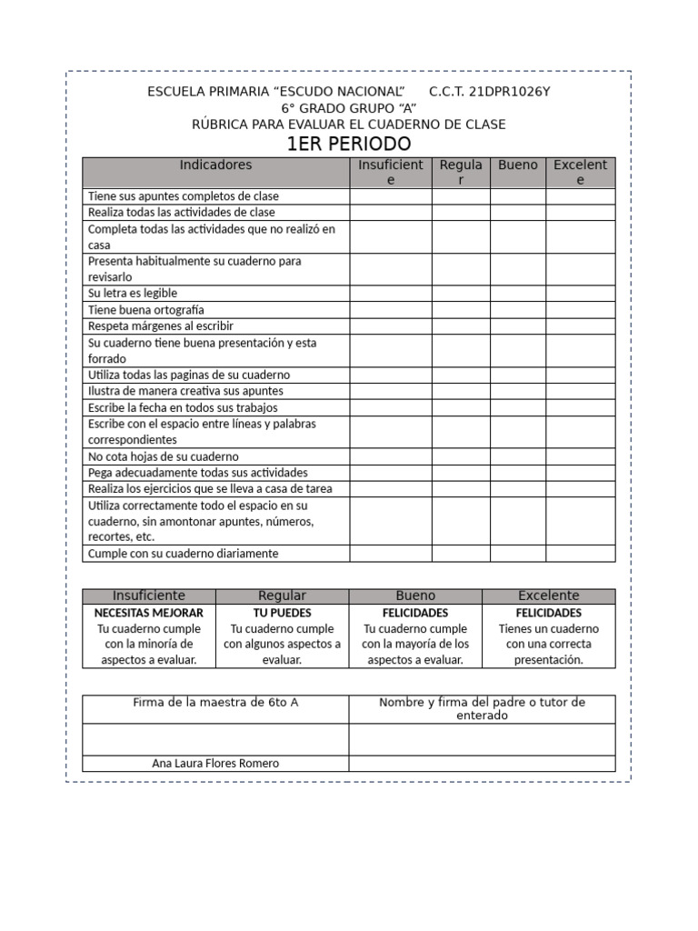 Rubrica para Cuaderno | PDF