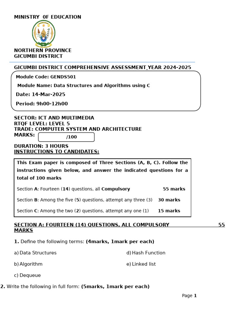 L5csa QP Gends501 Data Structure | PDF | Queue (Abstract Data Type) | Algorithms