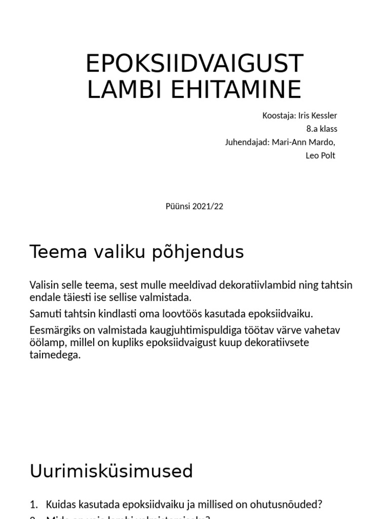 Epoksiidvaigust Lambi Ehitamine | PDF