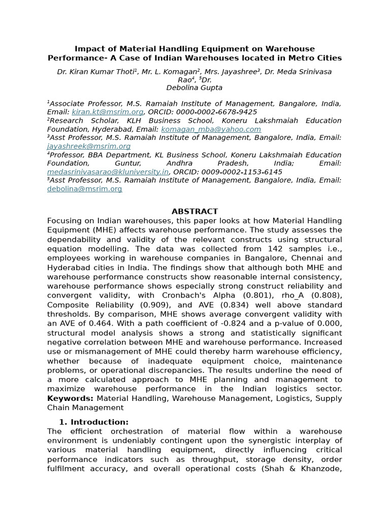 Impact of Material Handling Equipment On Warehouse Performance | PDF ...