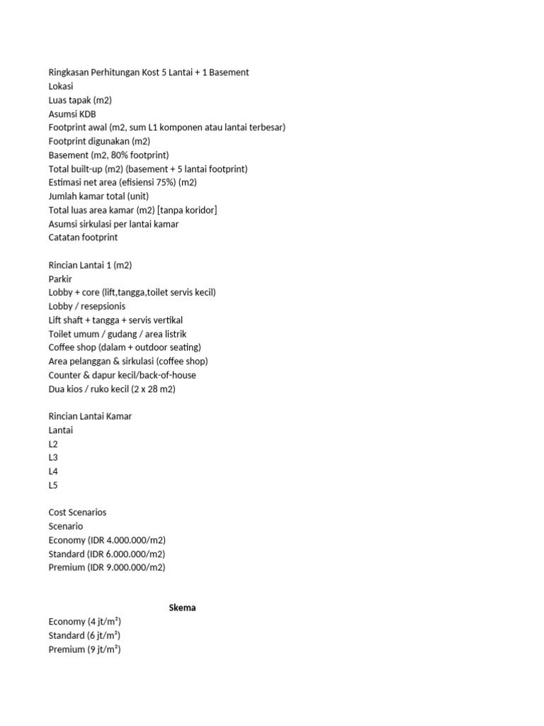 Perhitungan Kost 5lt Basement | PDF
