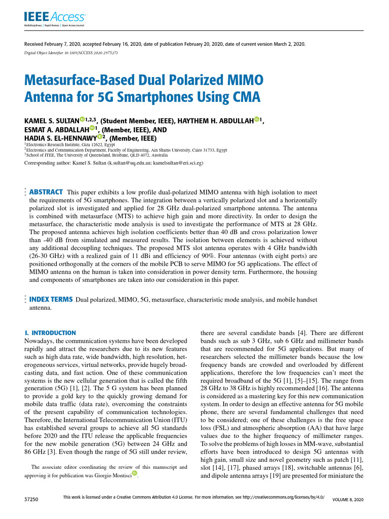 Metasurface-Based Dual Polarized MIMO Antenna For 5G Smartphones Using ...