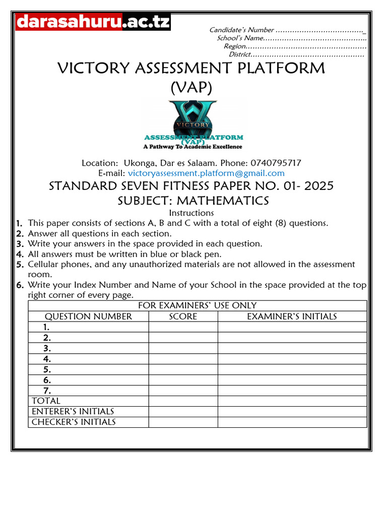 Darasahuru.ac.Tz Mathematics Vap Math | PDF | Mathematics