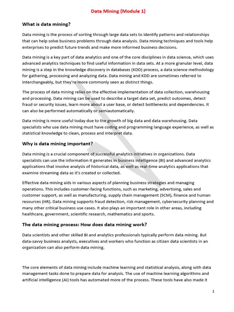 Data Mining Module 1 | PDF | Data Warehouse | Data Mining