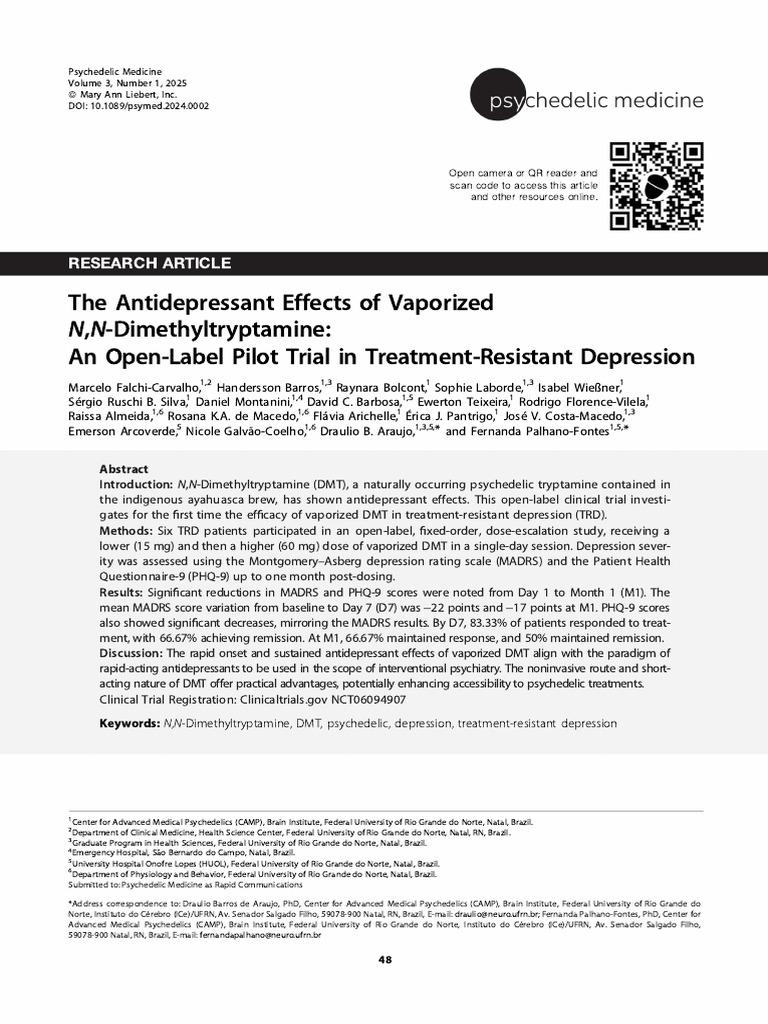 The Antidepressant Effects of Vaporized i N i i N i Dimethyltryptamine an Open Label Pilot | PDF ...