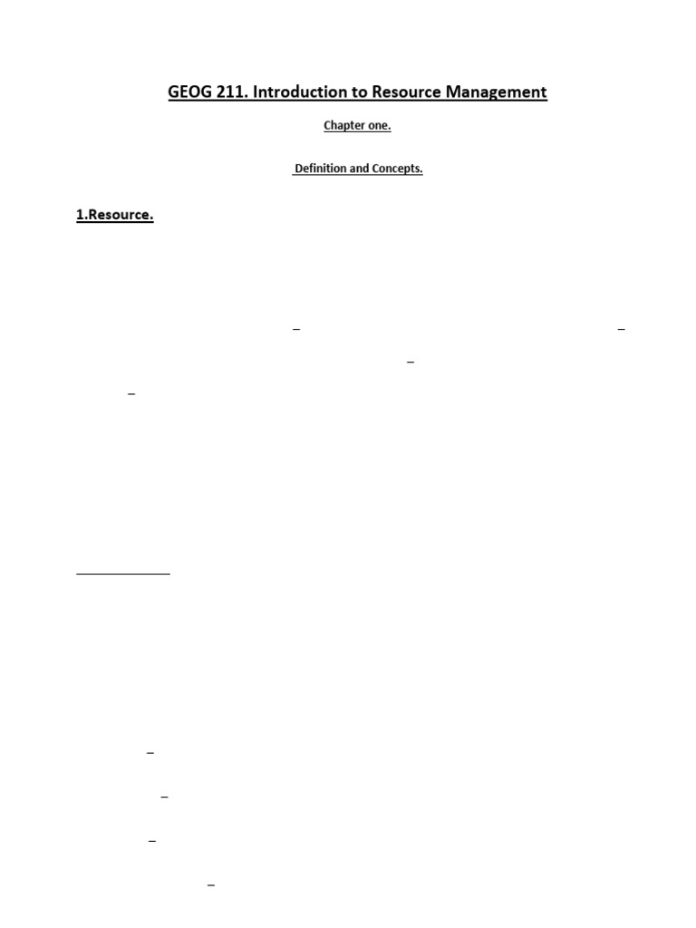 GEOG 211 Introduction To Resource Management. Lecture Notes. | PDF ...