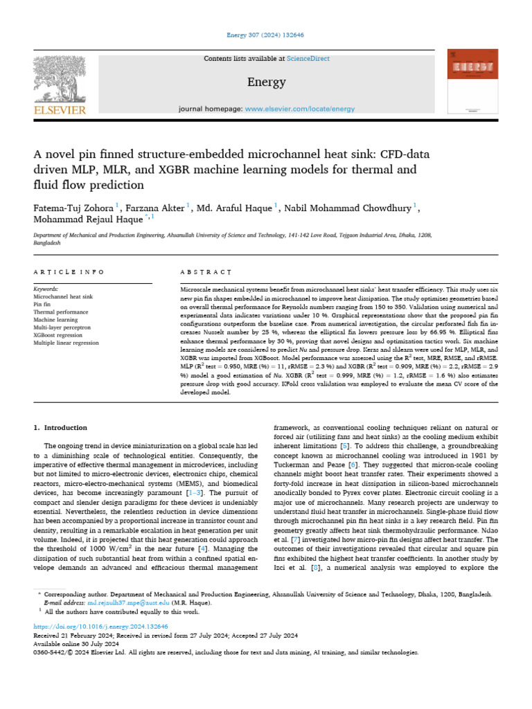 A Novel Pin Finned Structure Embedded Microchannel Heat Sink CFD Da ...