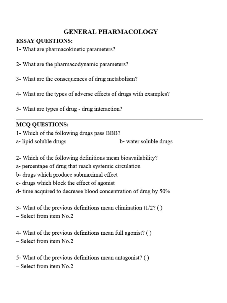 General Pharmacology Exam Questions | PDF | Receptor Antagonist ...