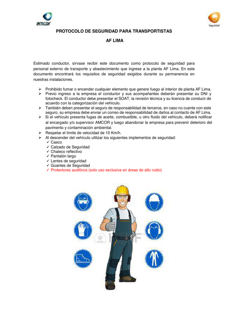 Protocolo de Seguridad Transportistas - LIMA | PDF | Máquina elevadora ...