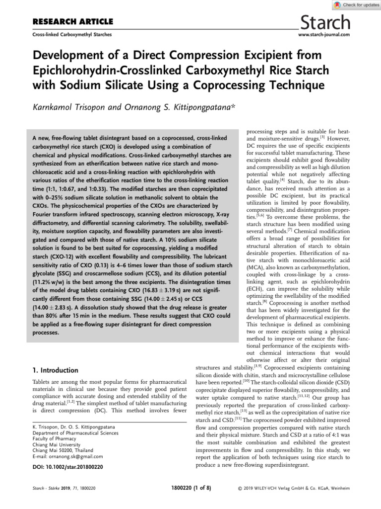 Starch ST Rke - 2019 - Trisopon - Development of A Direct Compression ...