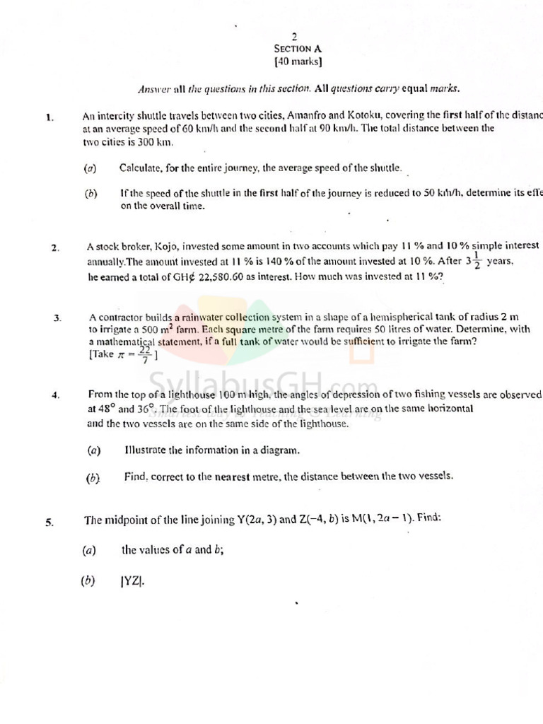 2025 Wassce Mathematics Core 2 | PDF