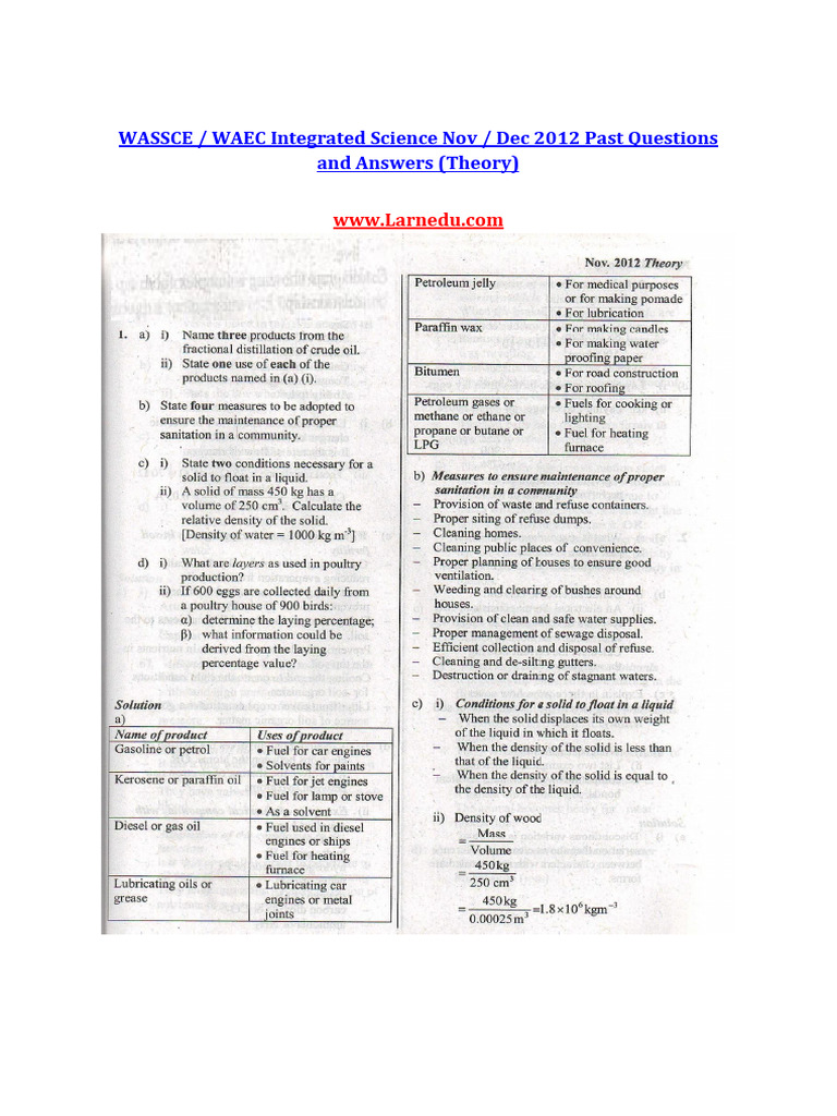 WASSCE WAEC Integrated Science Nov Dec 2012 Past Questions and Answers ...