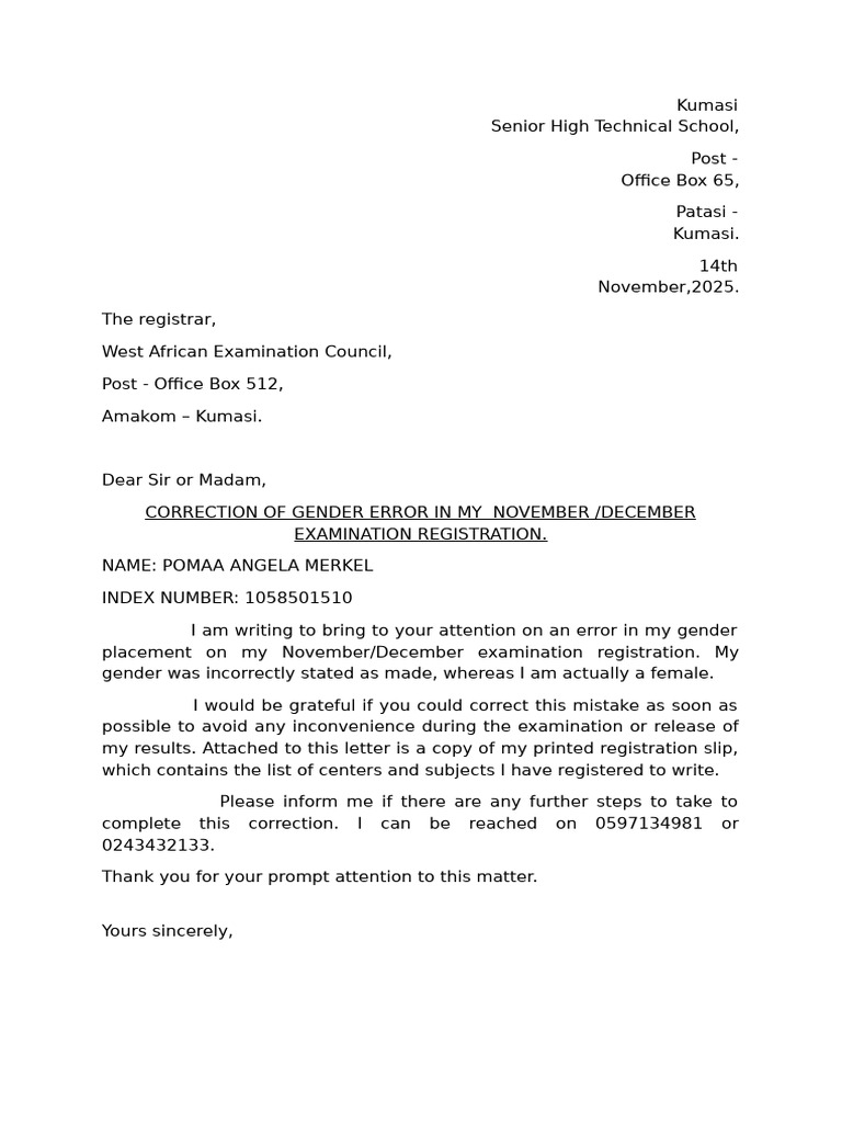 Angela Gender Correction Letter | PDF