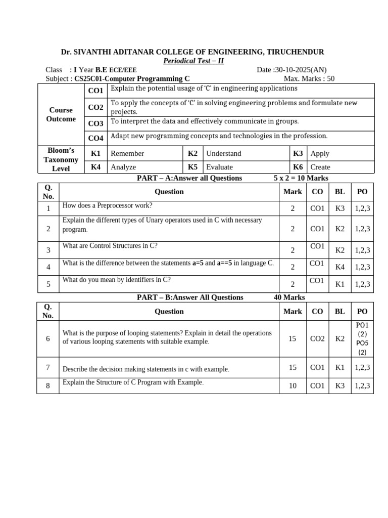 CS25C01 Periodical II C Programming ECE | PDF | Cognition | Cognitive Science
