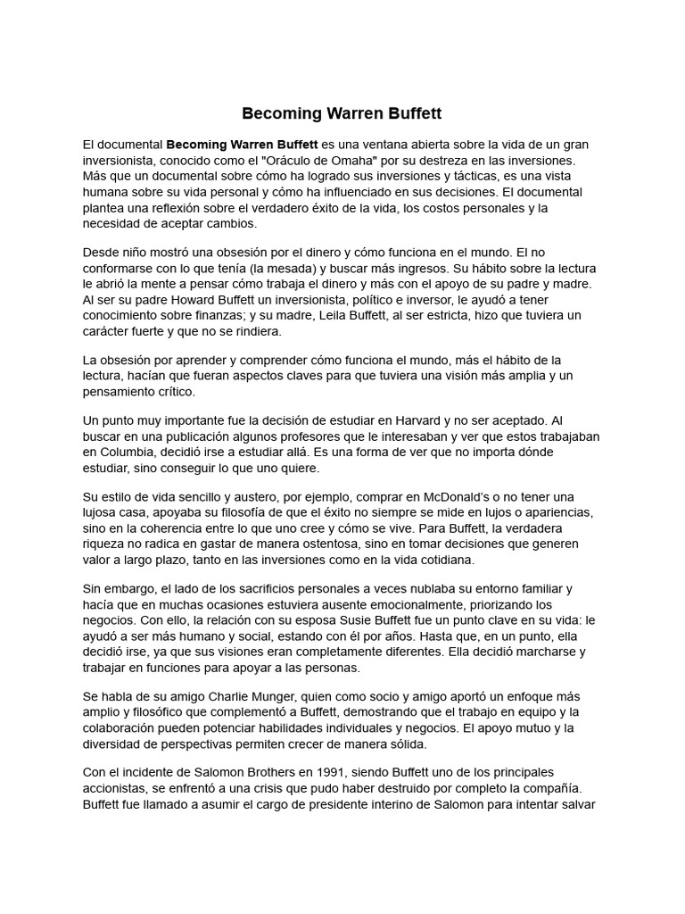 Vida y Lecciones de Warren Buffett | PDF | Warren Buffett