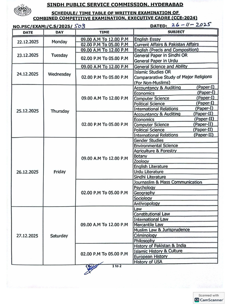 CCE 2024 Timetable | PDF
