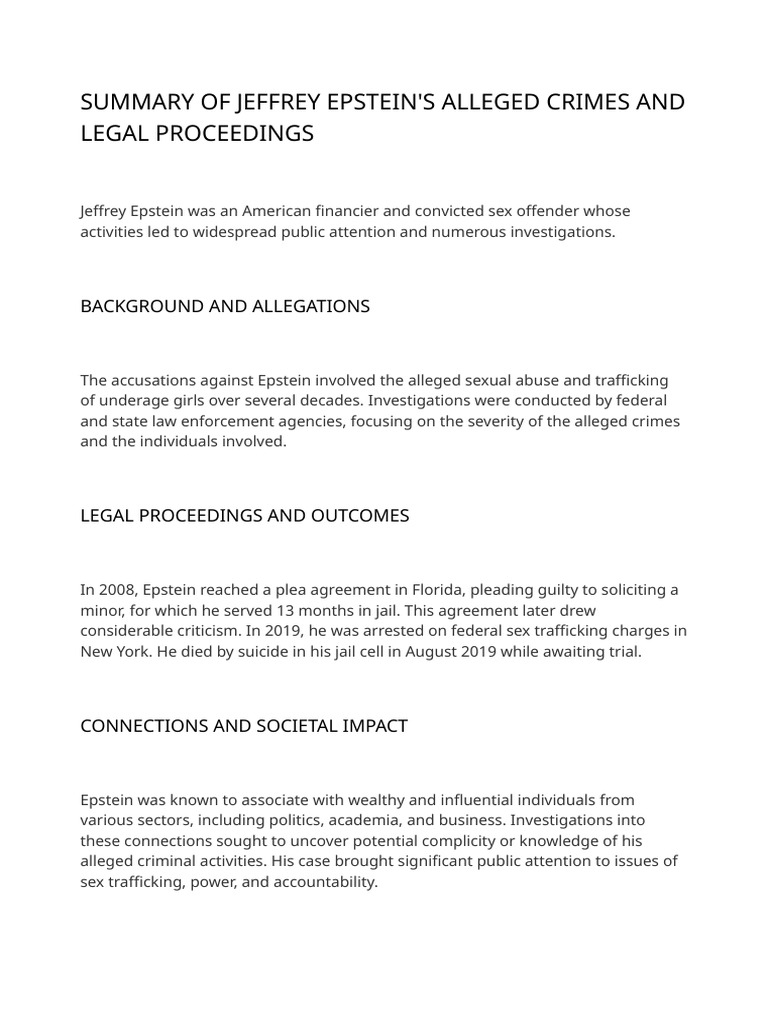 Epstein's Crimes and Legal History | PDF