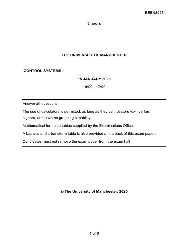 Control Systems 2 Exam Beng EEE 2025 3rd Year | PDF | Control Theory | Mathematics