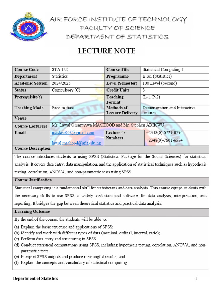 STA 122_Lecture Notes | PDF | Level Of Measurement | Statistics