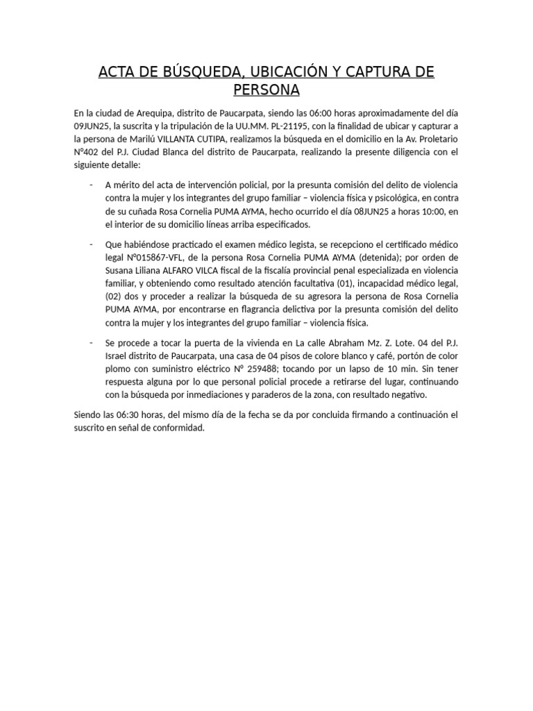 Búsqueda y captura de Marilú Villanta | PDF