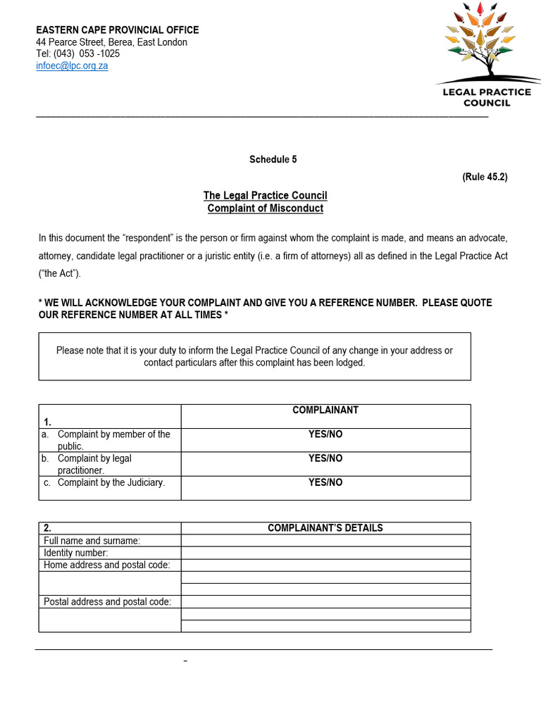 2021 Complaints Form EC | PDF | Lawyer | Common Law