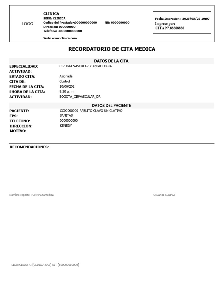 Recordatorio Cita | PDF