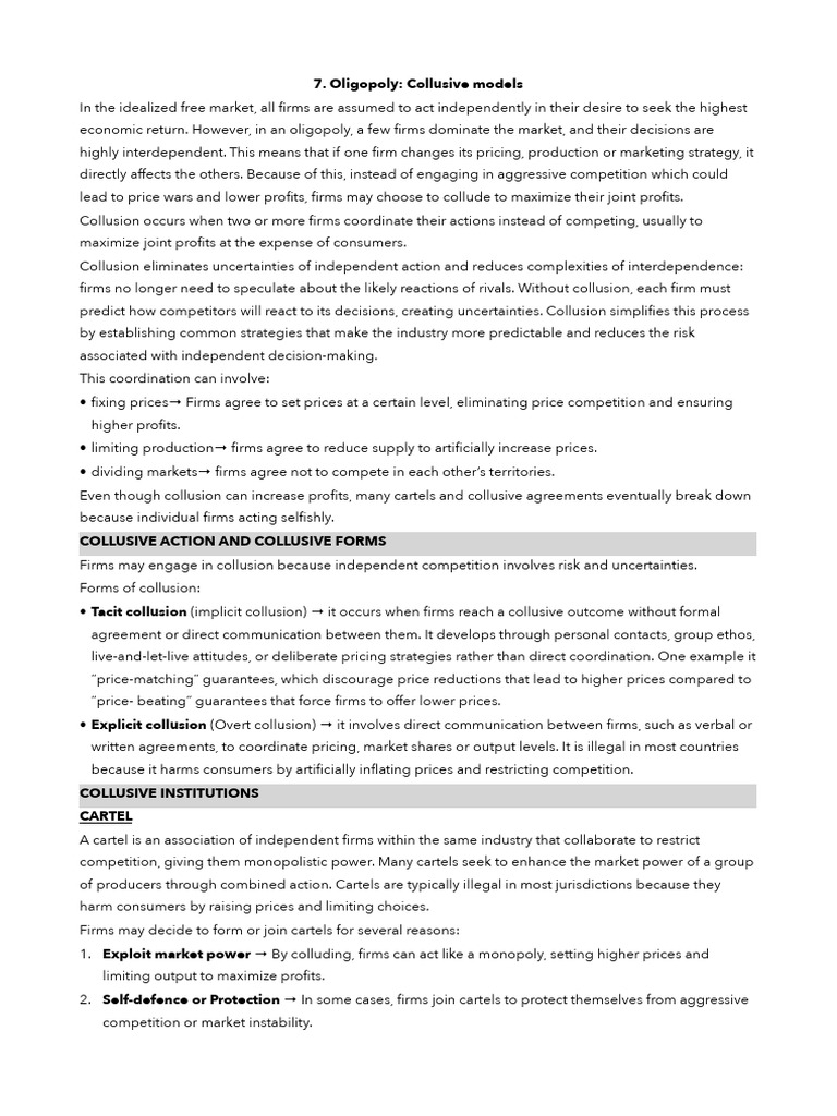 Oligopoly: Collusive Models | PDF | Cartel | Oligopoly