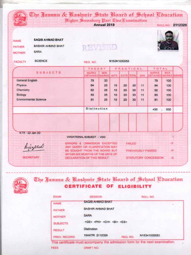 Class 12 TH Marks Card | PDF