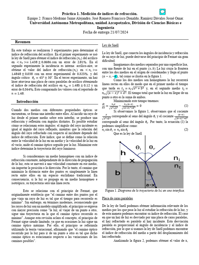 Reporte1 Equipo2 Angel | PDF | Refracción | Ligero