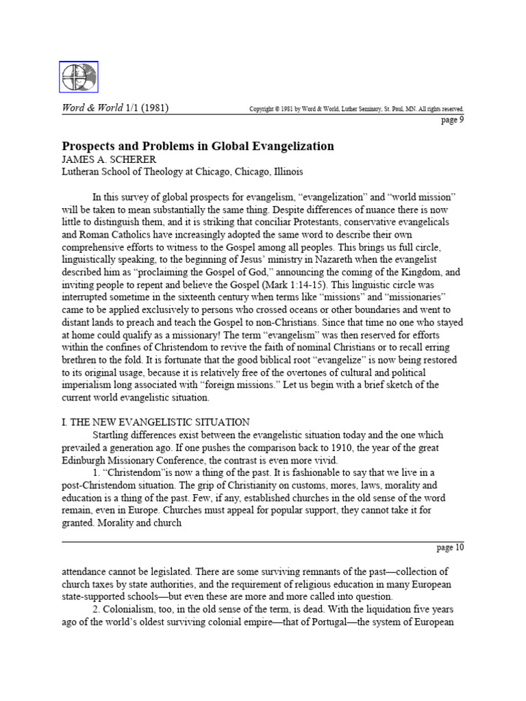 001 Prospects and Problems in Global Evangelization | PDF | Catholic ...