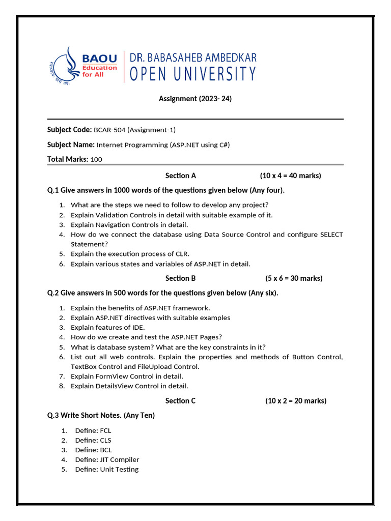 BCAR-504 | PDF | C Sharp (Programming Language) | Active Server Pages