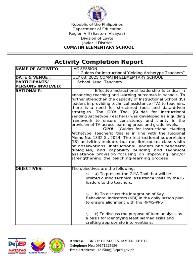 ACR LAC GIYA | PDF | Teachers | Lesson Plan