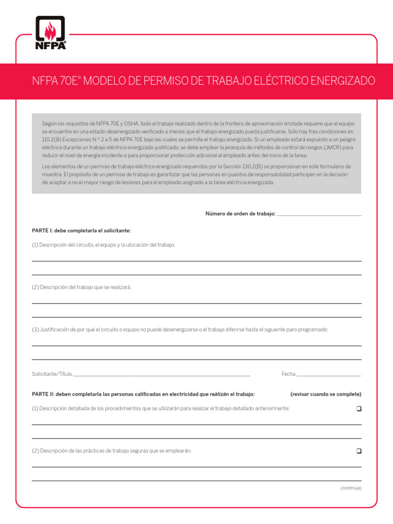 Permiso de Trabajo Eléctrico Energizado NFPA 70E | PDF