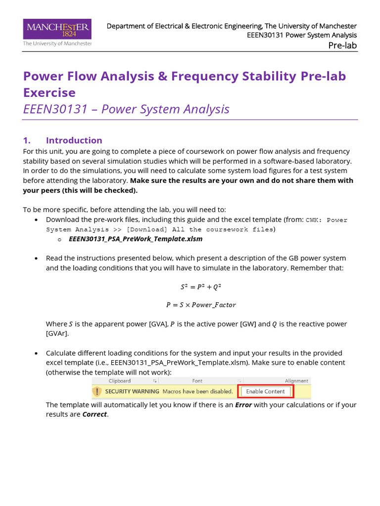 Power Flow & Frequency Stability Pre-lab | PDF | Ac Power | Electric Power