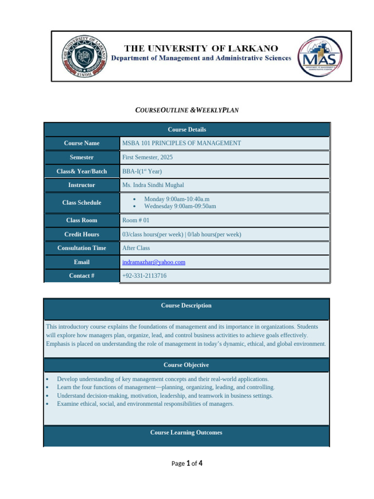 MSBA 101 Management Course Outline | PDF | Motivation | Motivational