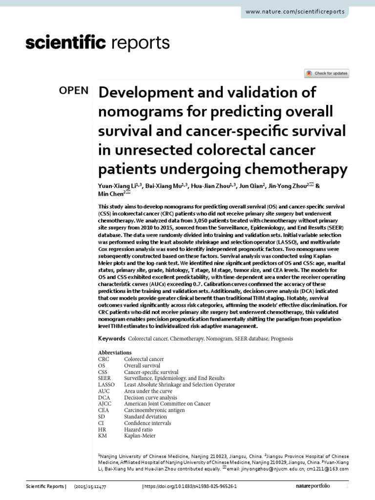 Nomograms for Colorectal Cancer Survival | PDF | Colorectal Cancer | Cancer