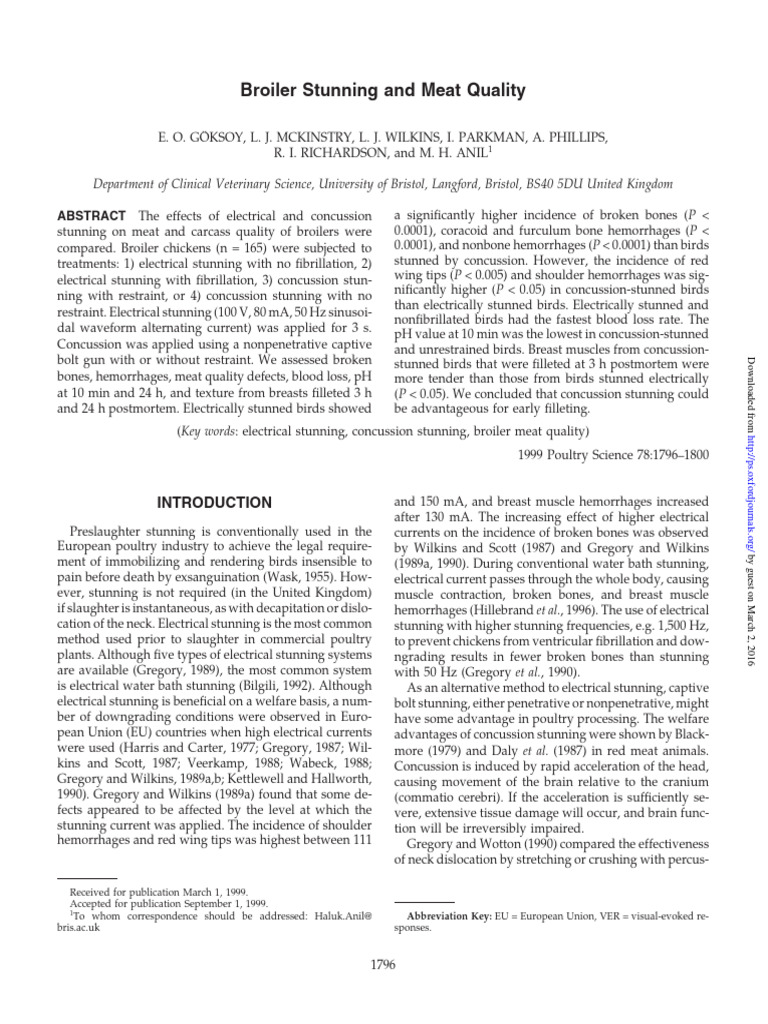 Broiler Stunning and Meat Quality | PDF