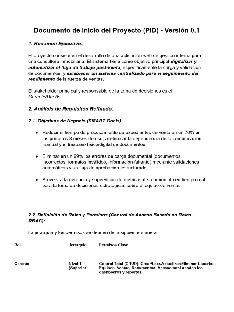 Documento de Inicio del Proyecto (PID) - _Sistema Grupo CGS S.A_ | PDF | Archivo de computadora ...