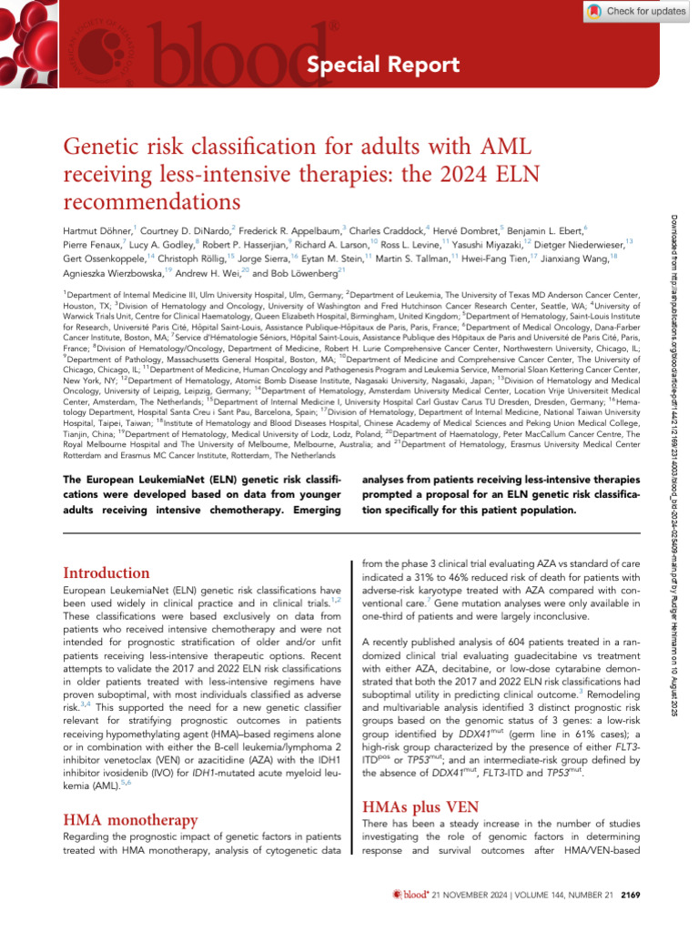Genetic Risk Classi Cation For Adults With AML Receiving Less-Intensive ...
