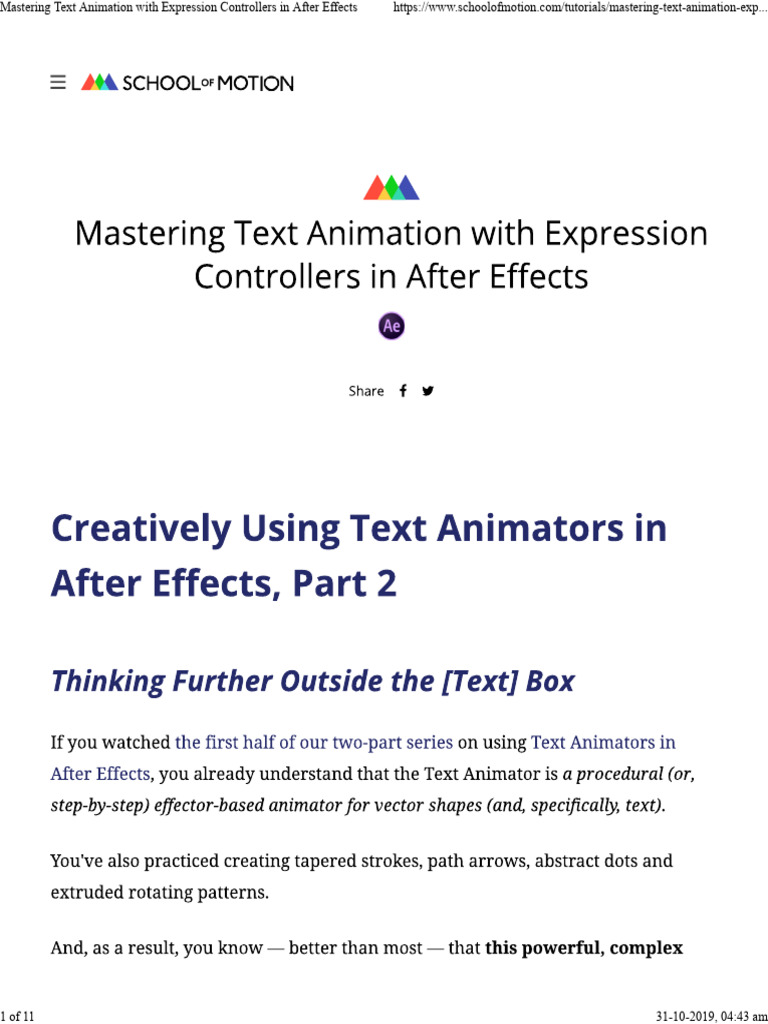Mastering Text Animation With Expression Controllers | PDF