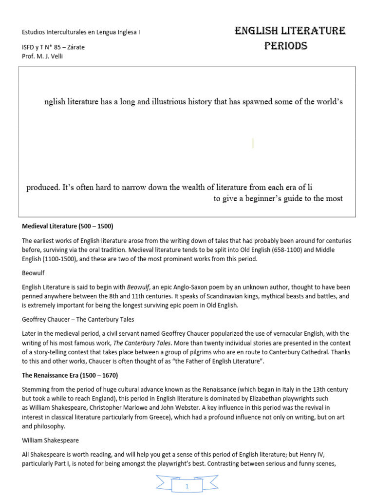 Overview of English Literary Periods | PDF | Romanticism | English ...