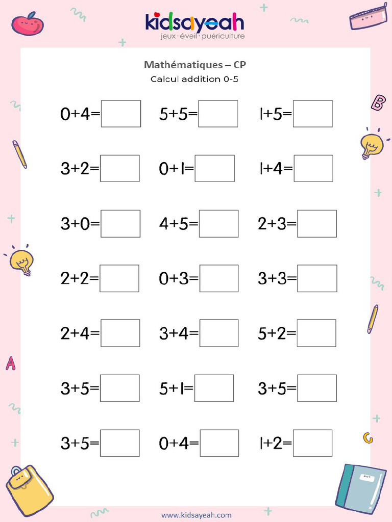Fiches Dexercices Daddition Avec Chiffre de 0 A 5 2 3rkjog | PDF