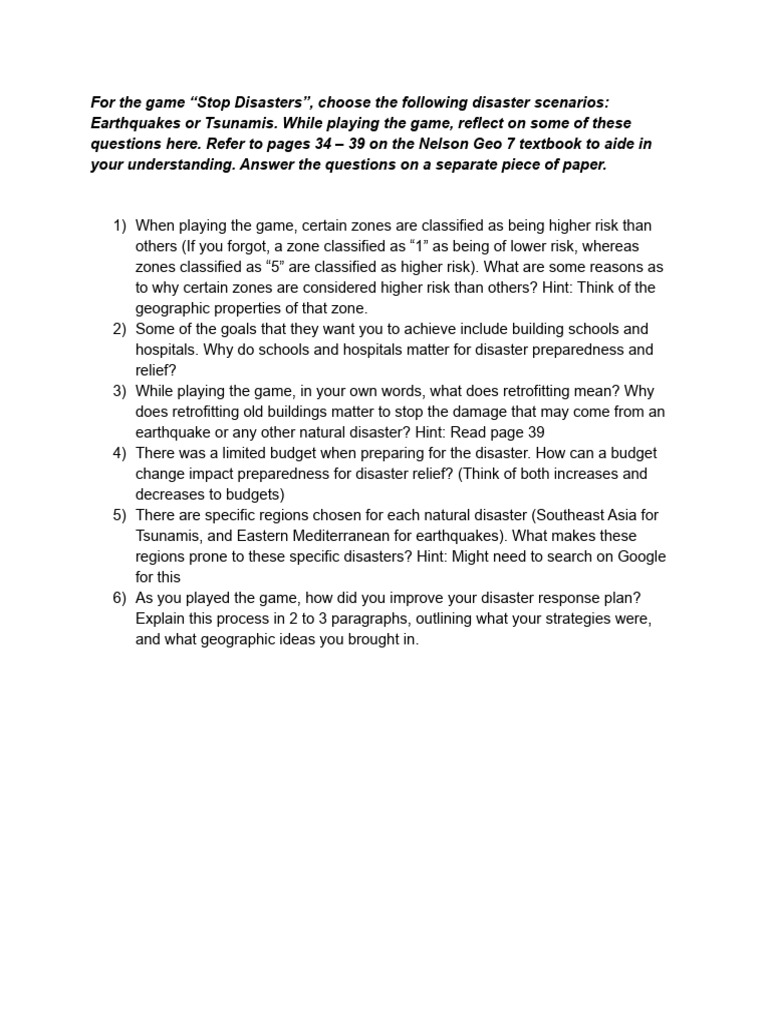 Disaster Preparedness in "Stop Disasters" Game | PDF