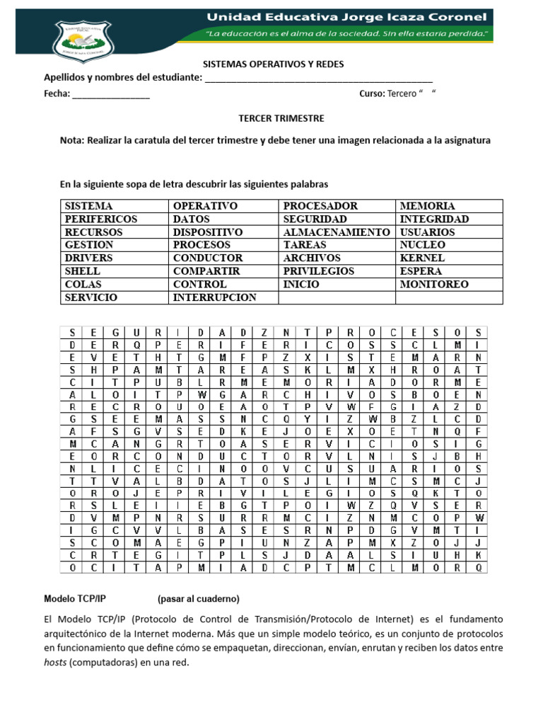 Actividad de Sistemas Operativo 3ro Bachillerato | PDF | Conjunto de protocolos de internet ...