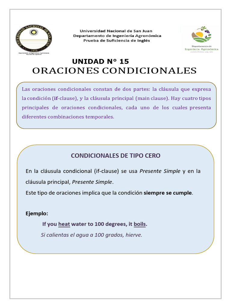 Tipos de Oraciones Condicionales | PDF