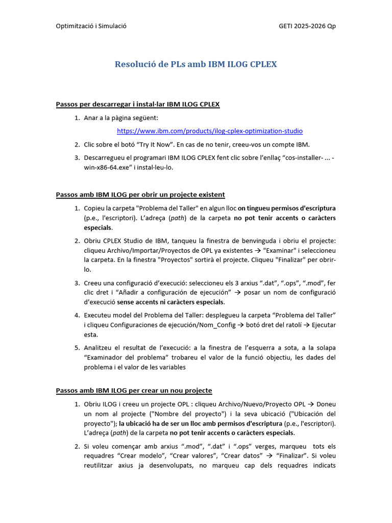 PM 2025-2026 QT Resolució de Models Amb Excel I IBM ILOG CPLEX | PDF