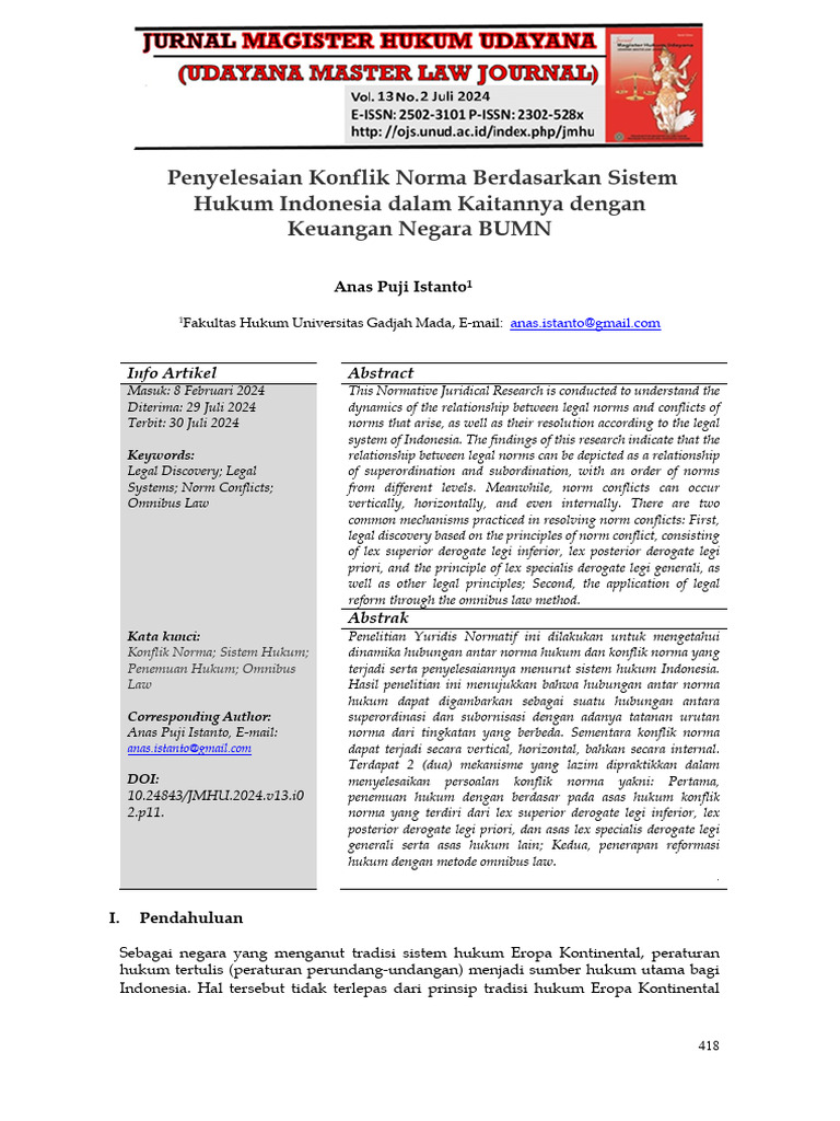 Penyelesaian Konflik Norma Hukum Indonesia | PDF